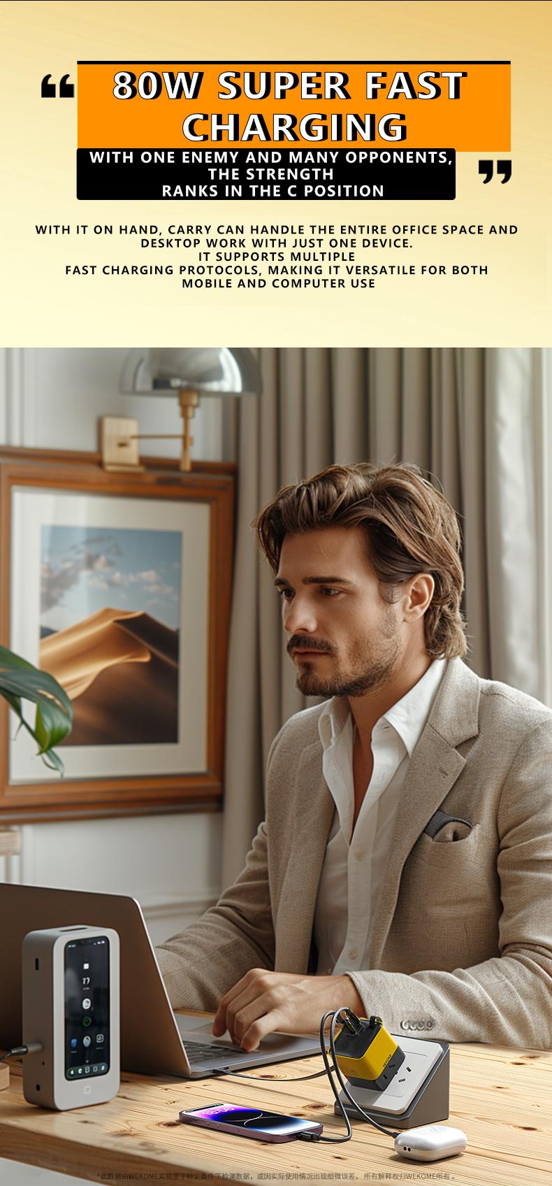 80watt All In One Charger 3 In 1 Gan Charger, Retractable 80w Max ...