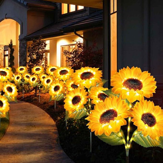 🌻FathersDayGift 2pcs Solar LED Sunflower Garden Lights, Realistic Night ...