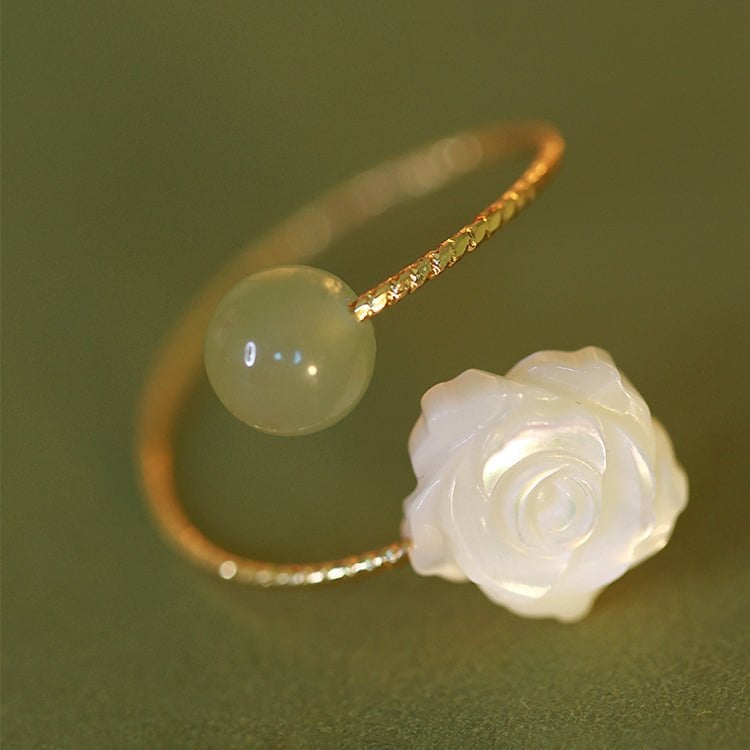 14K Rolled Gold Hetian Jade& Rose Rings