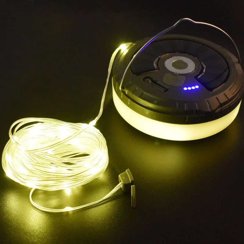 Solar Camping String Lights-Rechargeable Retractable String Lights with ...