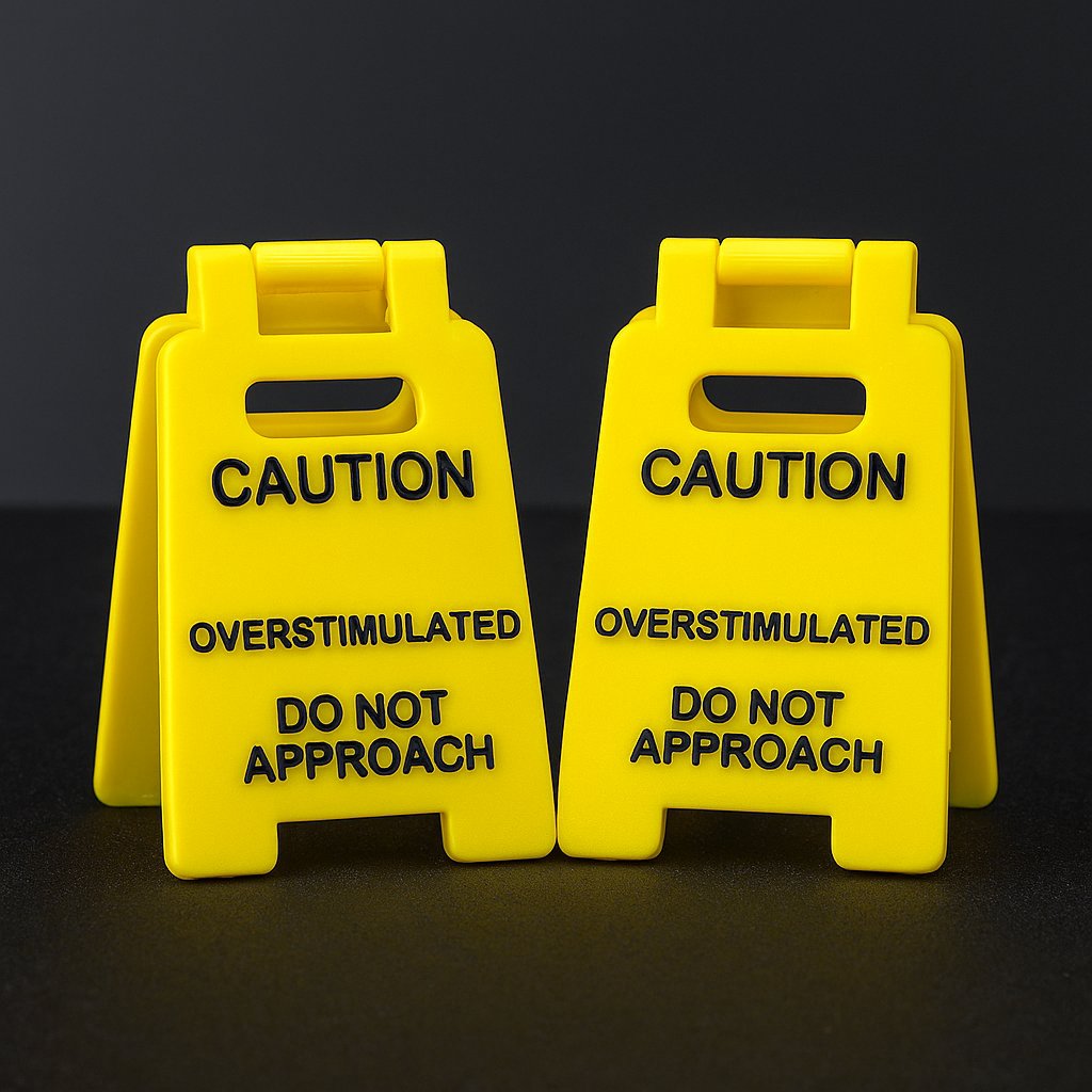 Caution Overstimulated Desk Sign