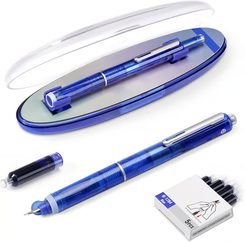 Fountain Pen Retractable:0.38mm Blue&Black Ink Transparent Barrel ...