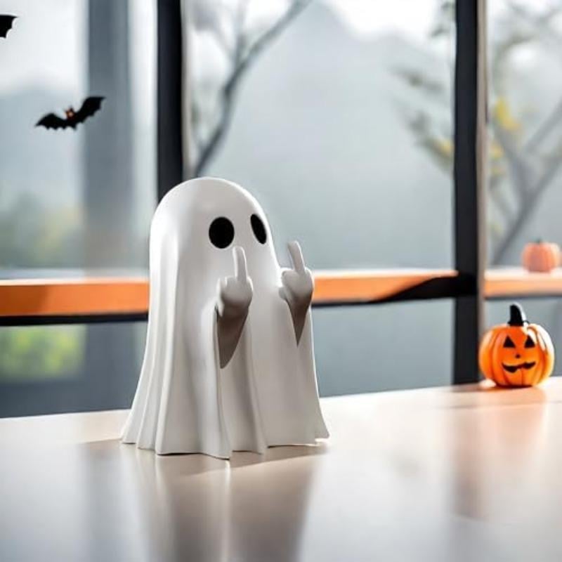 💥Halloween Chost Figurine - Spooky Resin Middle Finger Ghost Statue ...