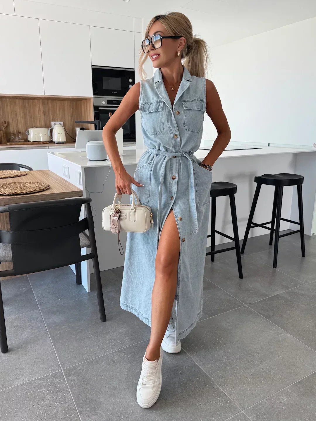🔥2025 NEW SALES 49% OFF💥Solid Button Pocket Denim Dress - Laabuu