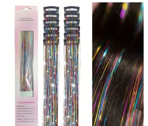 12-Piece Clip-In Fairy Colored Glitter Metallic Hair Set - Laabuu